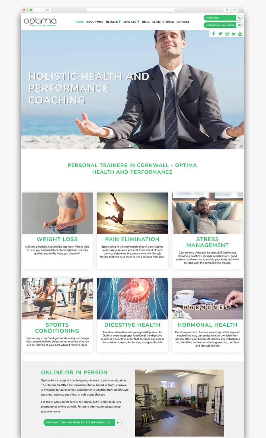 Optima Health & Performance Website Design in Cornwall
